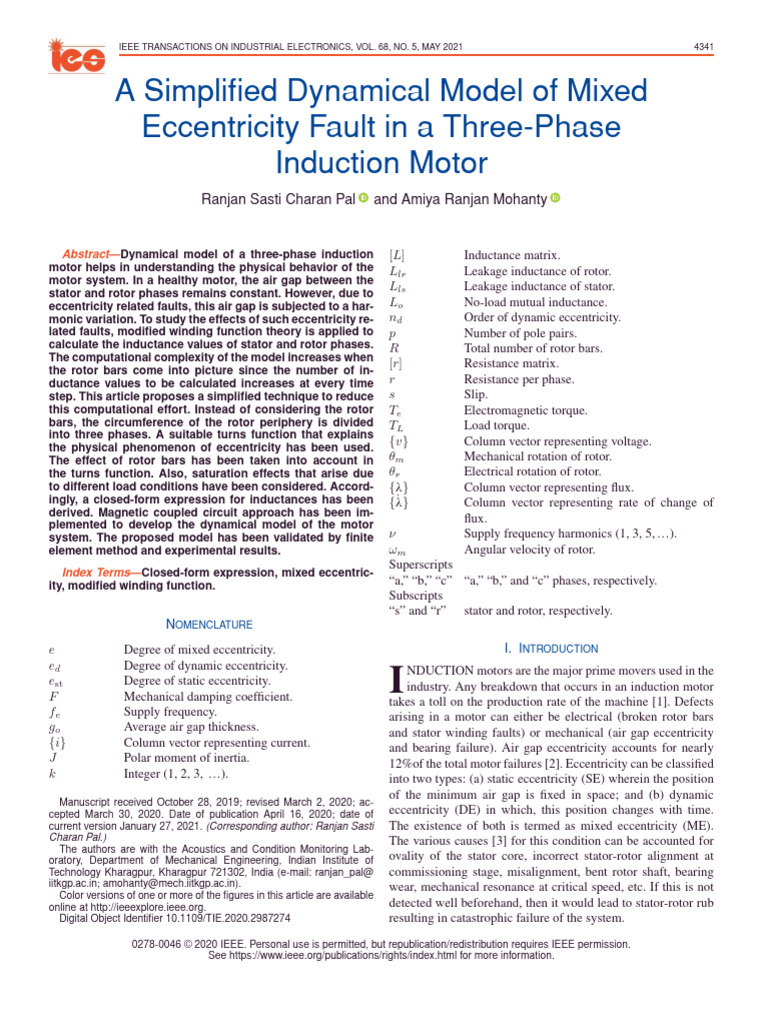 Simplified Model for Induction Motor Eccentricity | PDF | Electric ...