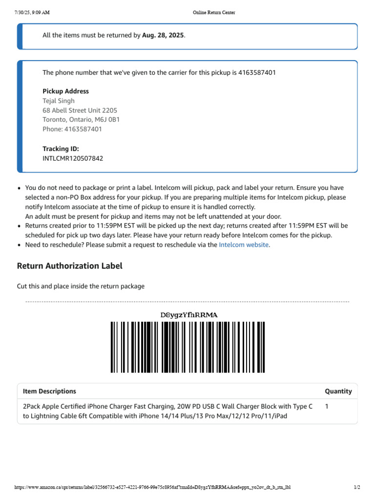 Online Return Center | PDF