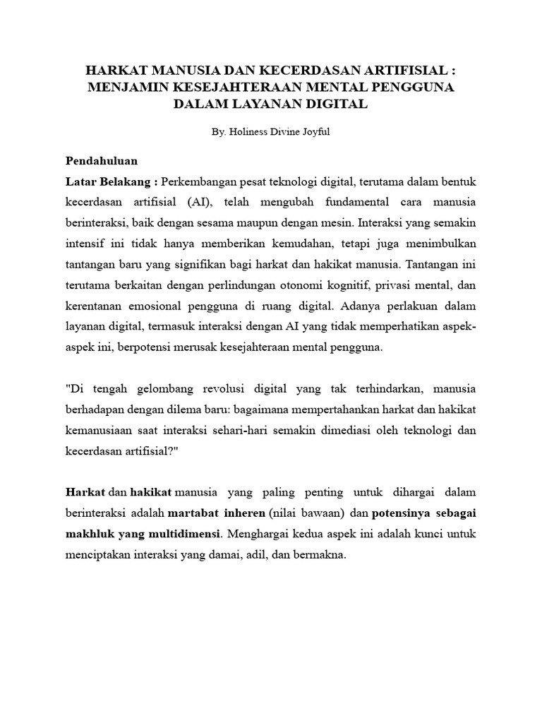 Harkat Manusia Dan Kecerdasan Artifisial | PDF