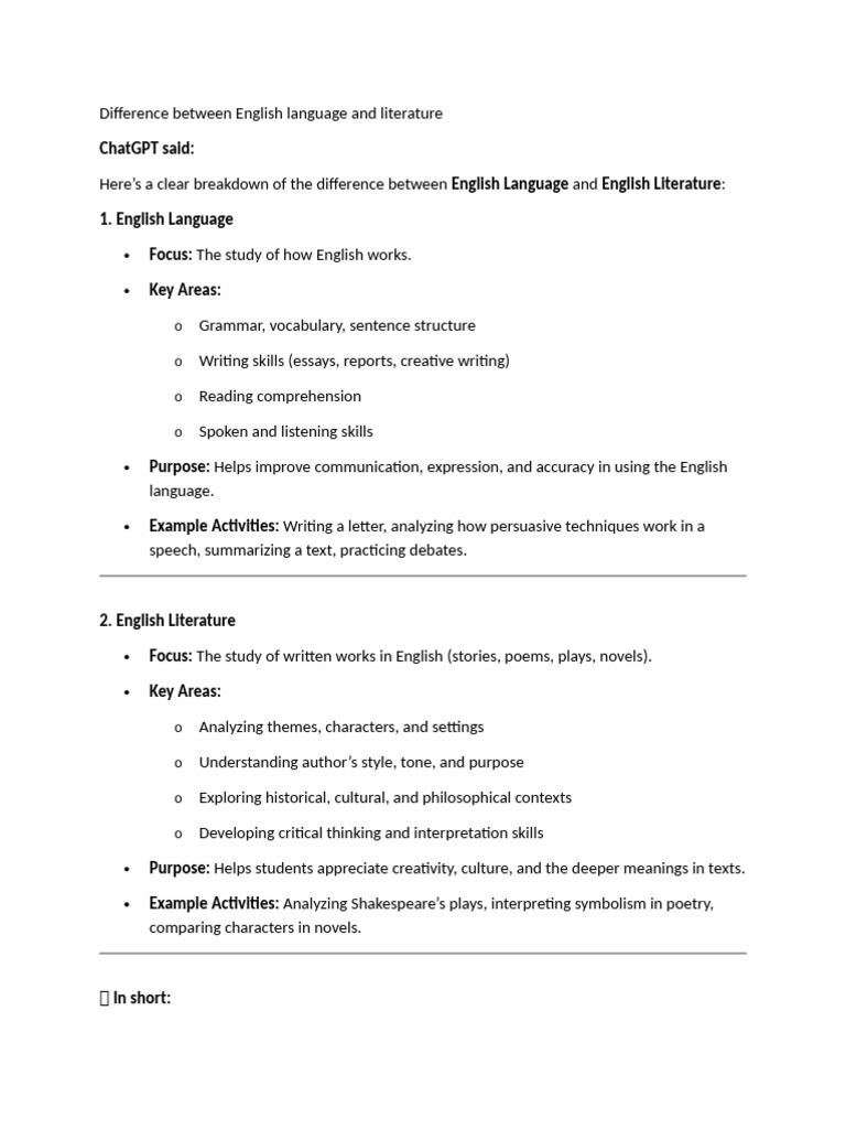 English Language vs. Literature Explained | PDF | International English ...