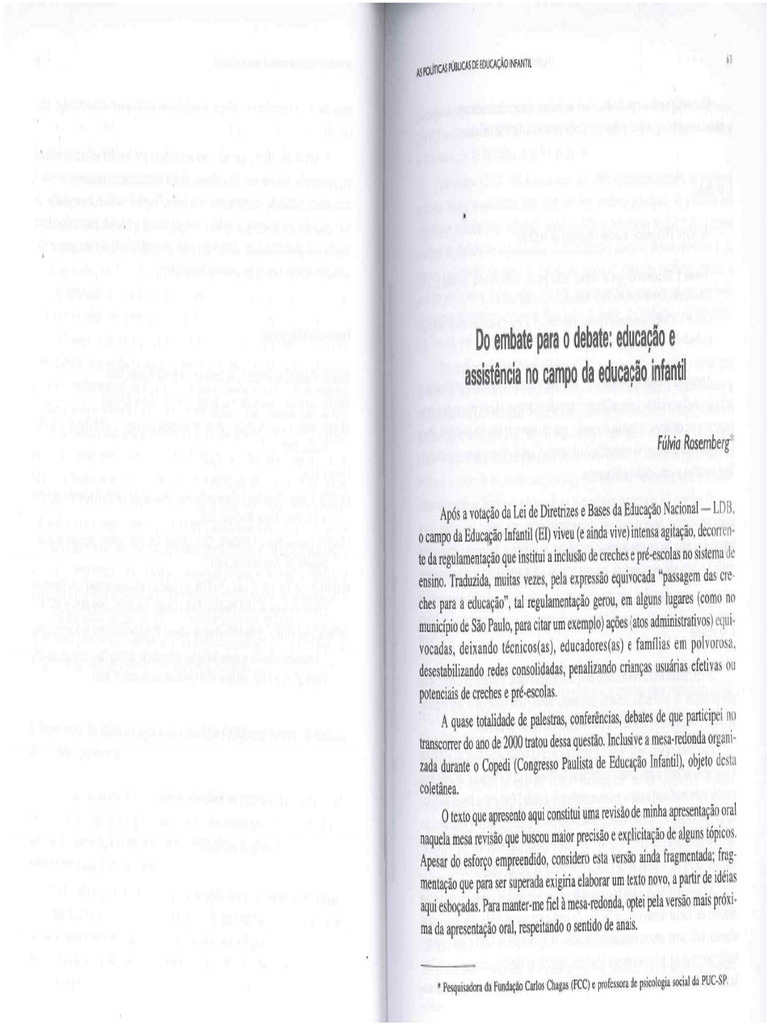 Do Embate para o Debate Educação e Assistência No Campo Da Educação ...