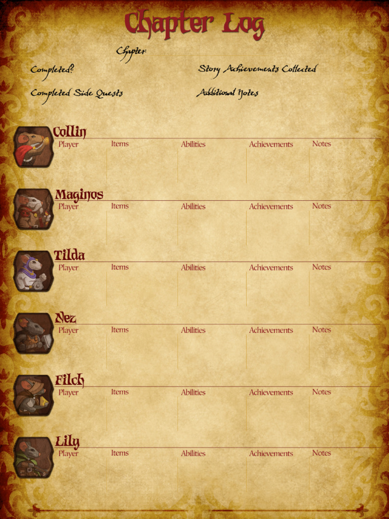 Mice and Mystics Chapter Log | PDF