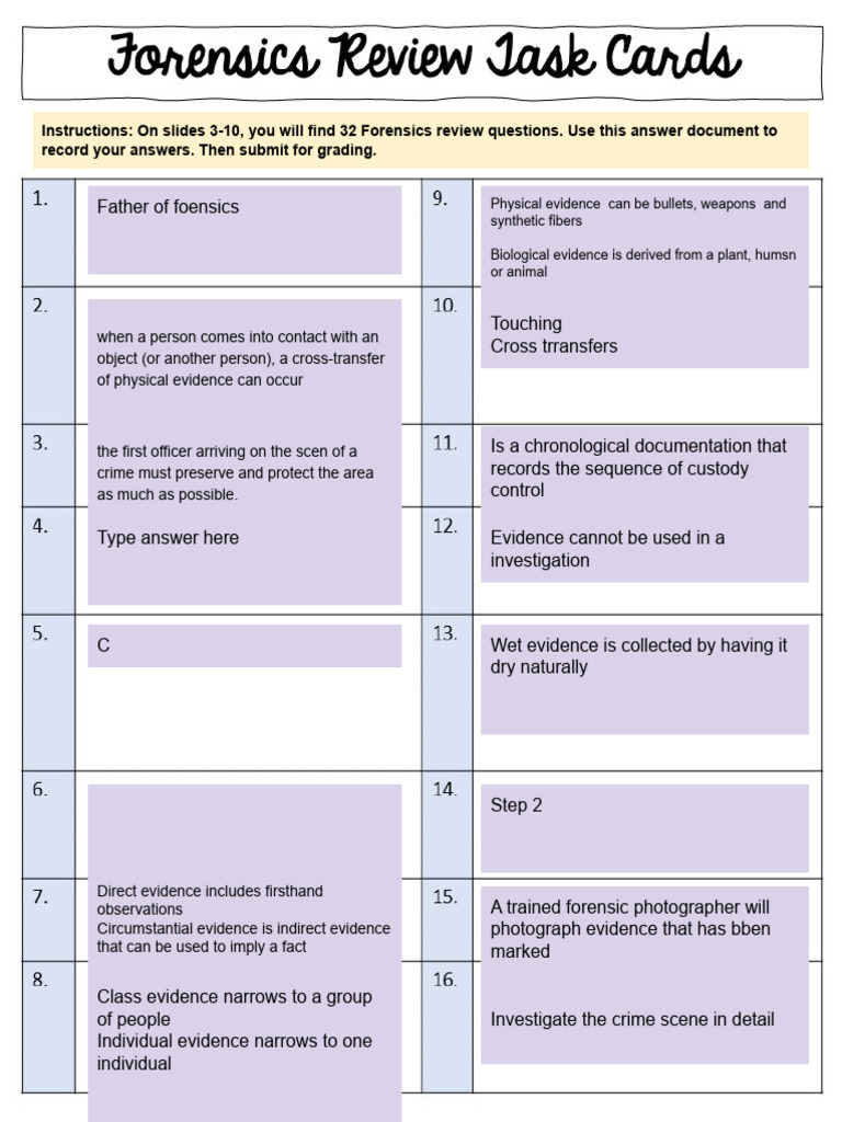 Forensics Review Task Cards PDF | PDF | Crime Scene | Criminology