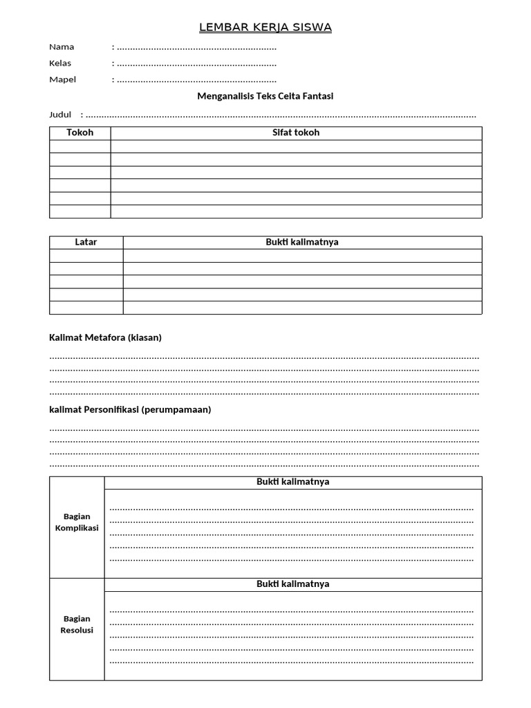 Analisis Teks Cerita Fantasi Siswa | PDF