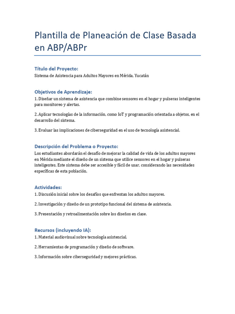Plantilla Planeacion Clase Abp Abpr Aurenyuc Pdf