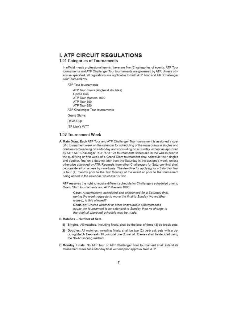 ATP Tournament Regulations Overview | PDF | Tournament | Hotel