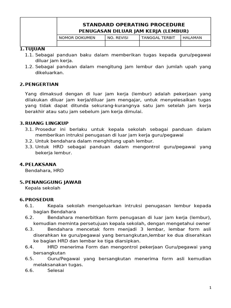 Prosedur Lembur Guru dan Pegawai | PDF