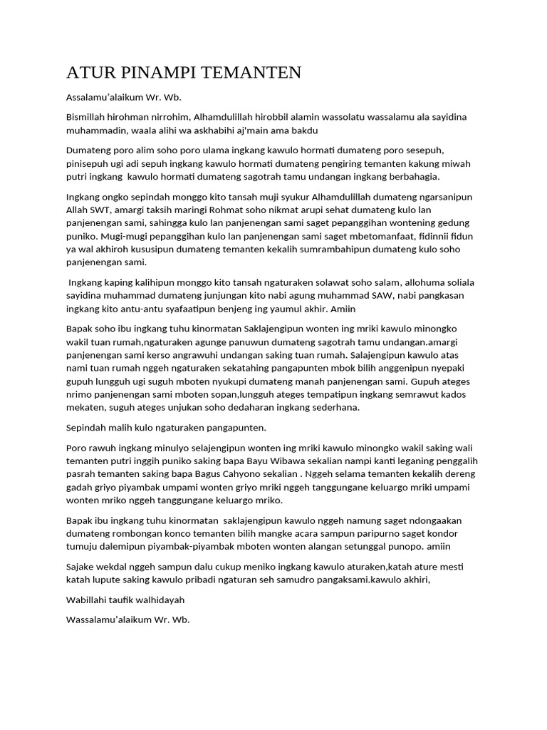 Atur Panampi Temanten Putri | PDF
