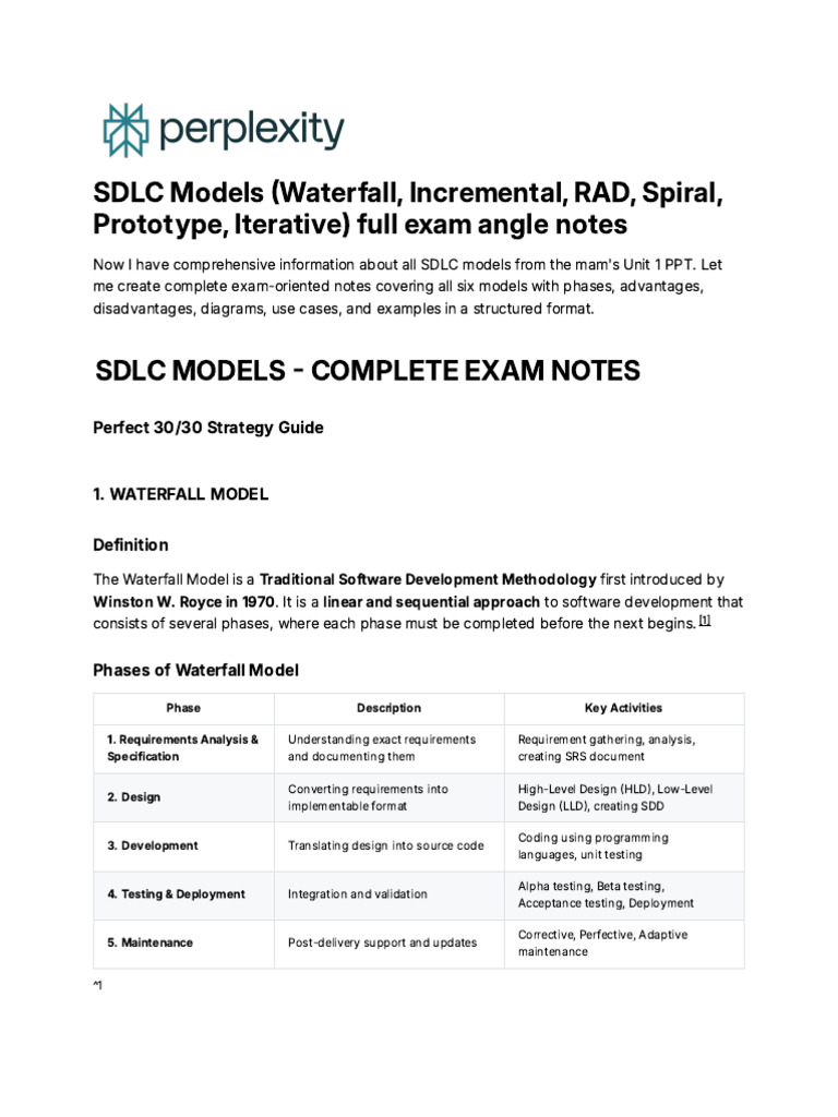SDLC Models (Waterfall, Incremental, RAD, Spiral | PDF | Software ...