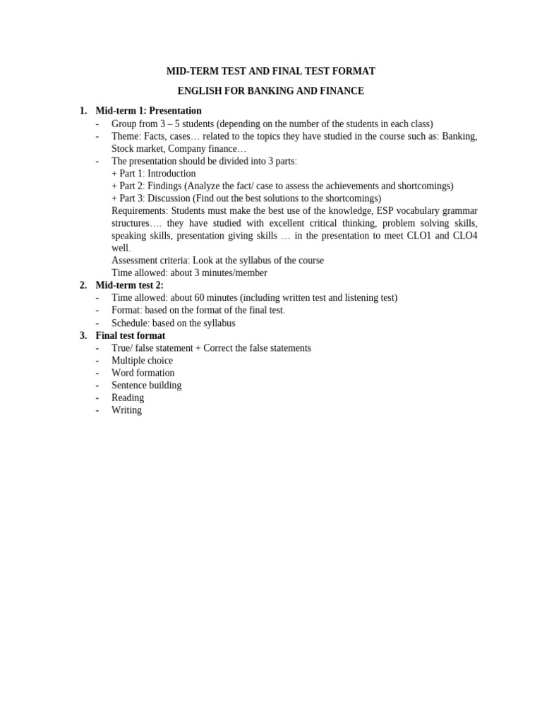Banking and Finance Test Formats | PDF
