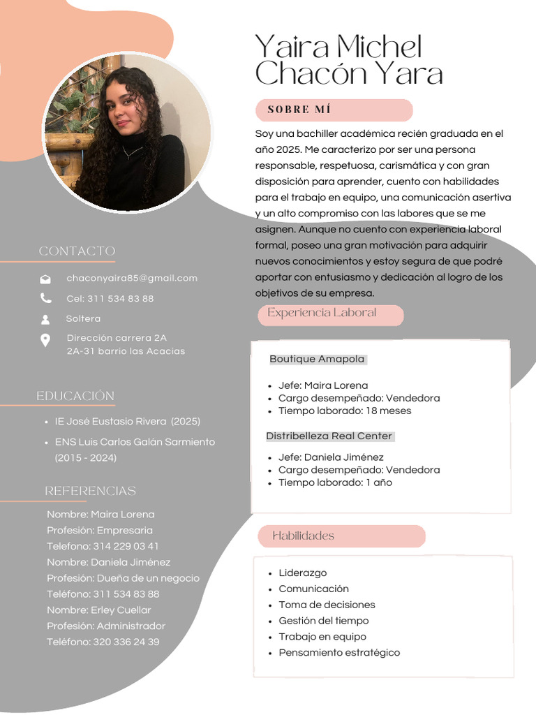 Perfil Profesional de Yaira Chacón | PDF