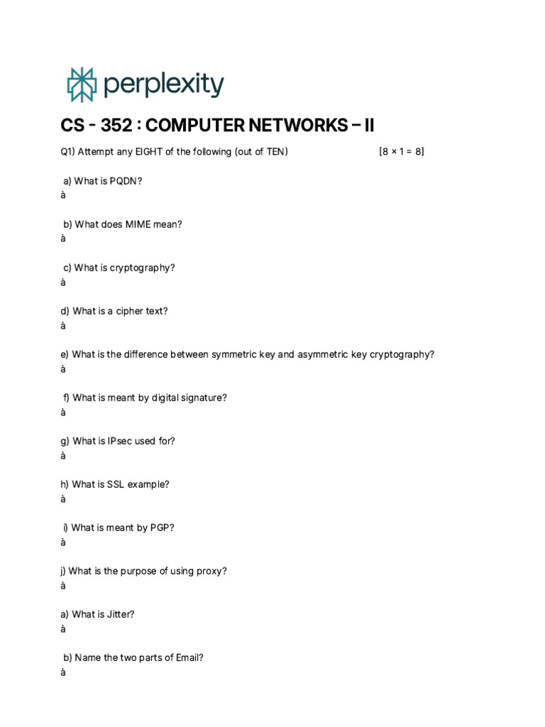 Cs - 352 - Computer Networks - Ii - q1) Attempt An | PDF | Encryption ...