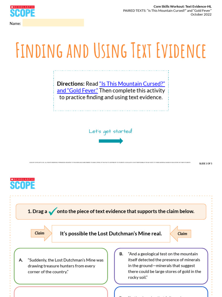 Text Evidence Skills for Fiction Analysis | PDF
