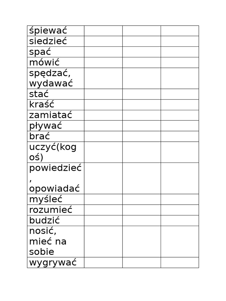 Czasowniki Nieregularne | PDF
