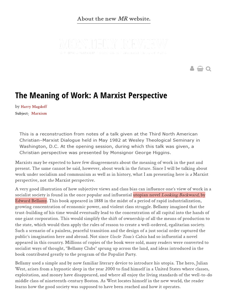 The Meaning of Work - A Marxist Perspective - Monthly Review | PDF ...