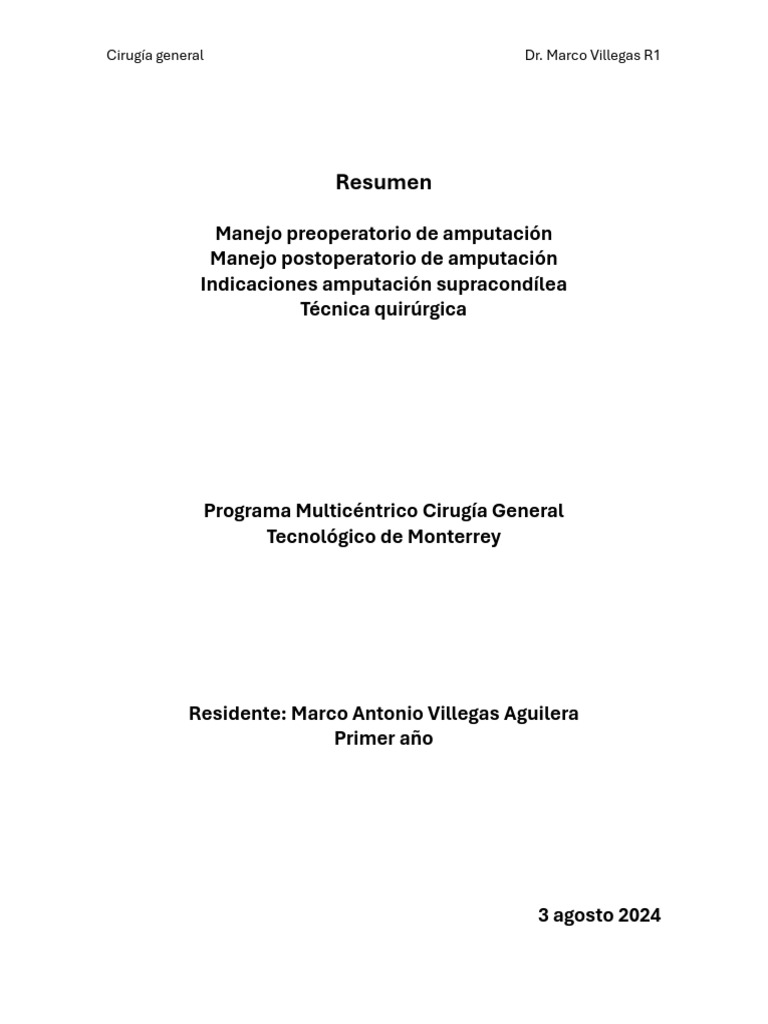 Amputación MPs - Resumen | PDF | Cirugía | Dolor