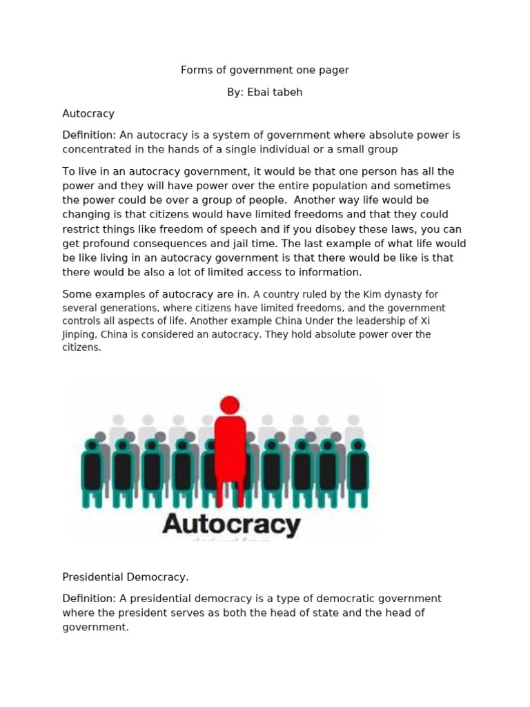 ) Forms of Goverment One Pager | PDF | Democracy | Political Ideologies