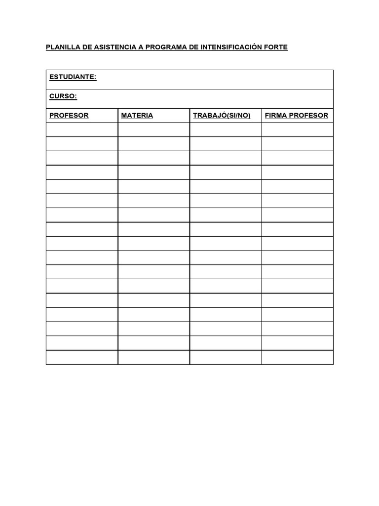 Planilla de Asistencia FORTE | PDF