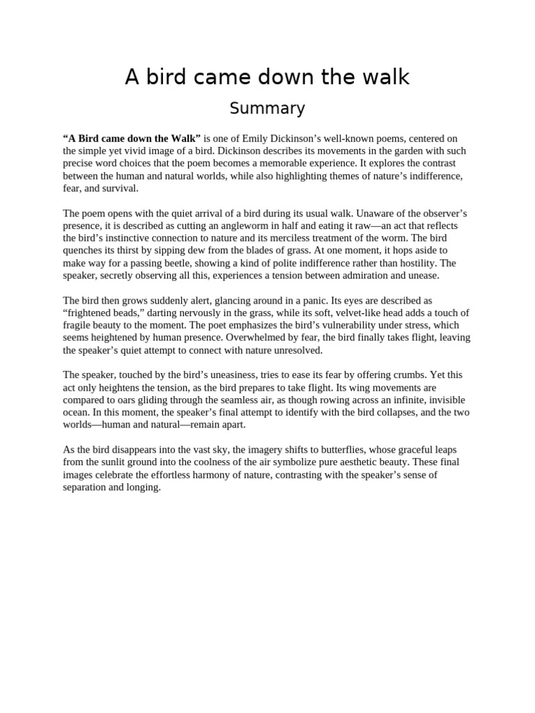 A Bird Came Down The Walk | PDF