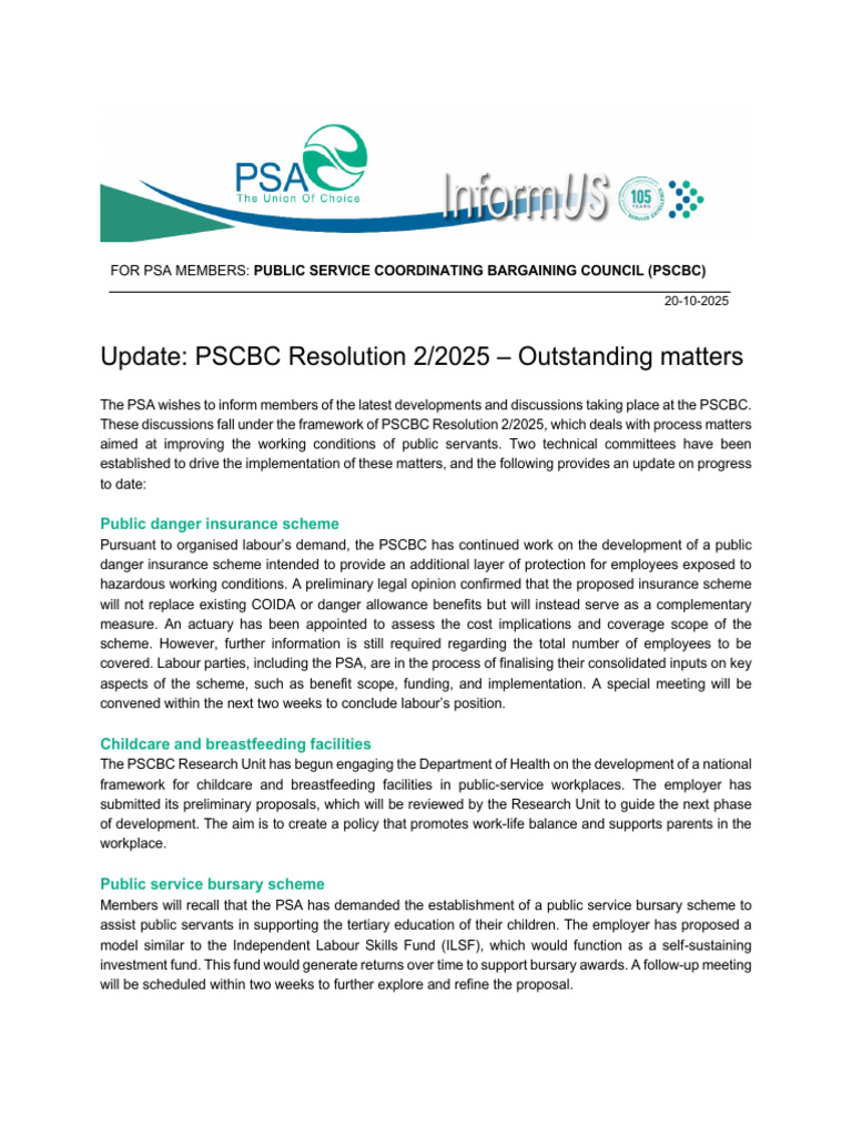 PSCBC Resolution 2/2025 Update: Key Issues | PDF | Recruitment | Insurance