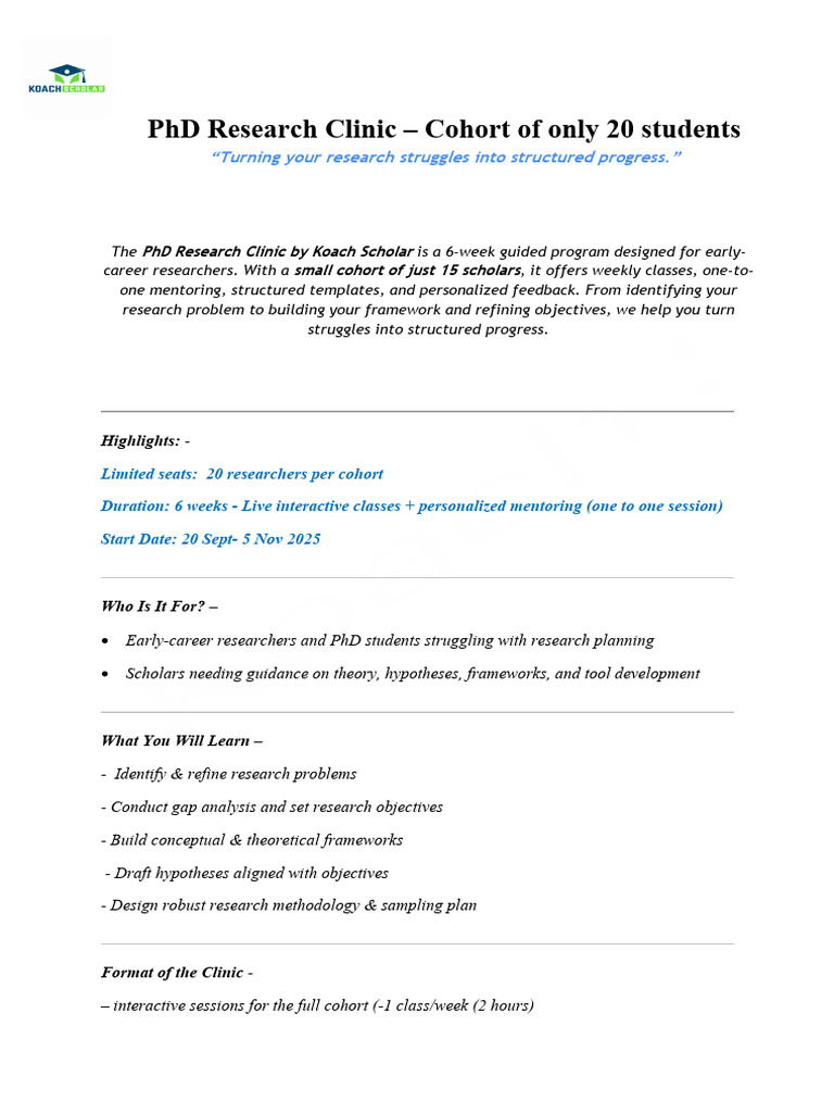 PhD Research Clinic for Early Scholars | PDF | Methodology | Scientific ...
