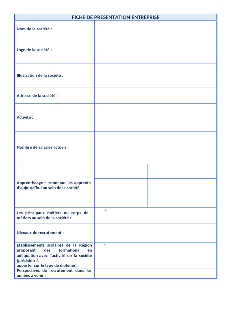 Fiche de Presentation Entreprise | PDF
