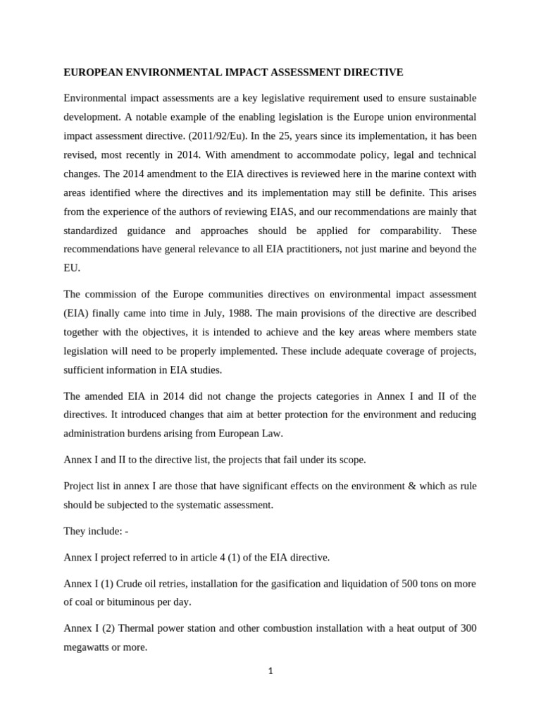 EIA Directive Overview and Recommendations | PDF | Environmental Impact ...