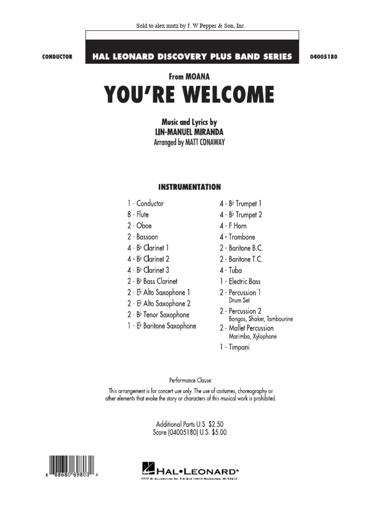 You - Re Welcome (From Moana) Score | PDF