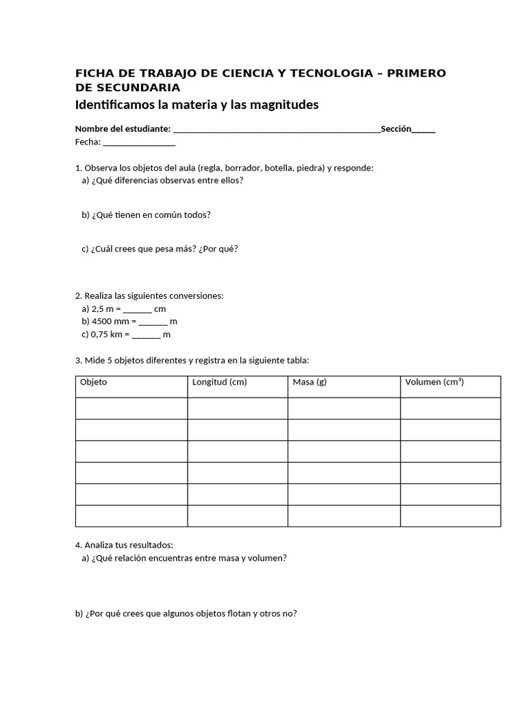 (Anexo 2) Ficha de Mediciones 1ro Sec. | PDF