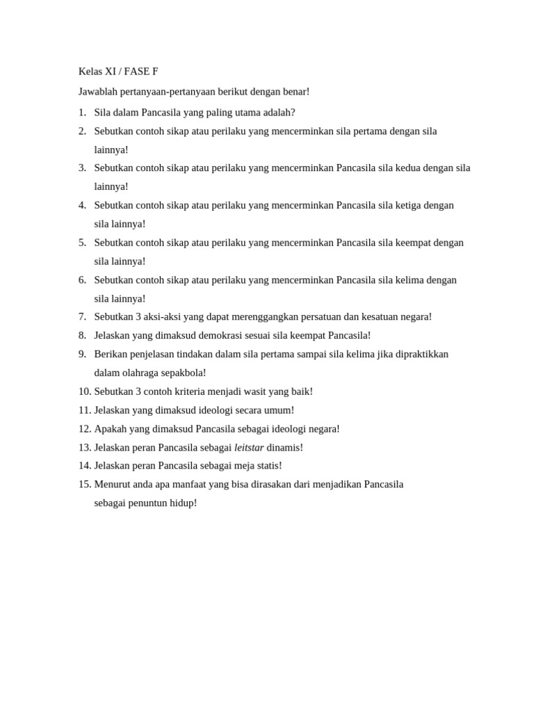Pts Pancasila Kelas Xi Ganjil | PDF
