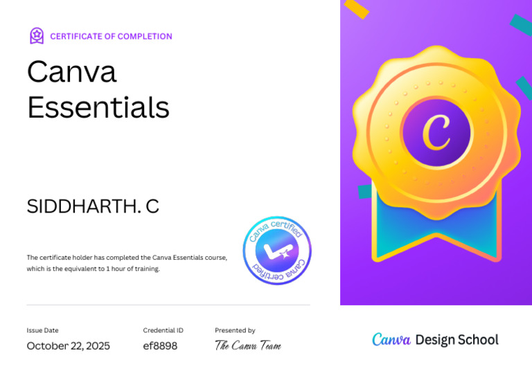 Canva Essentials Completion Certificate | PDF