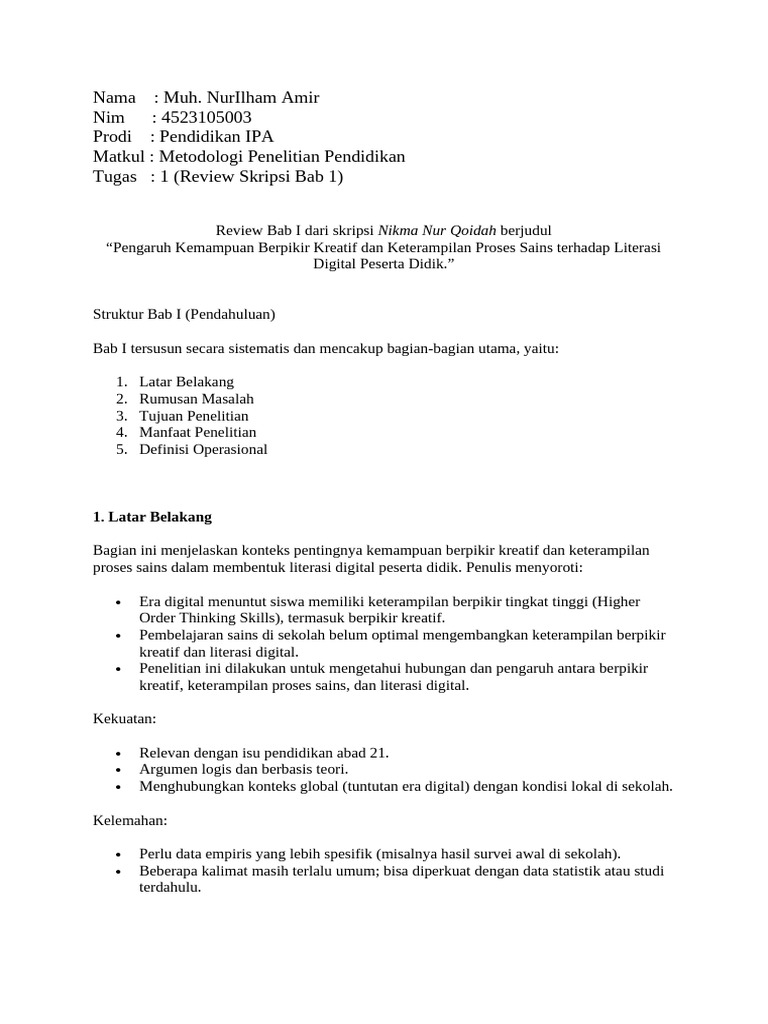 Review Skripsi Bab 1 (Ilham) | PDF