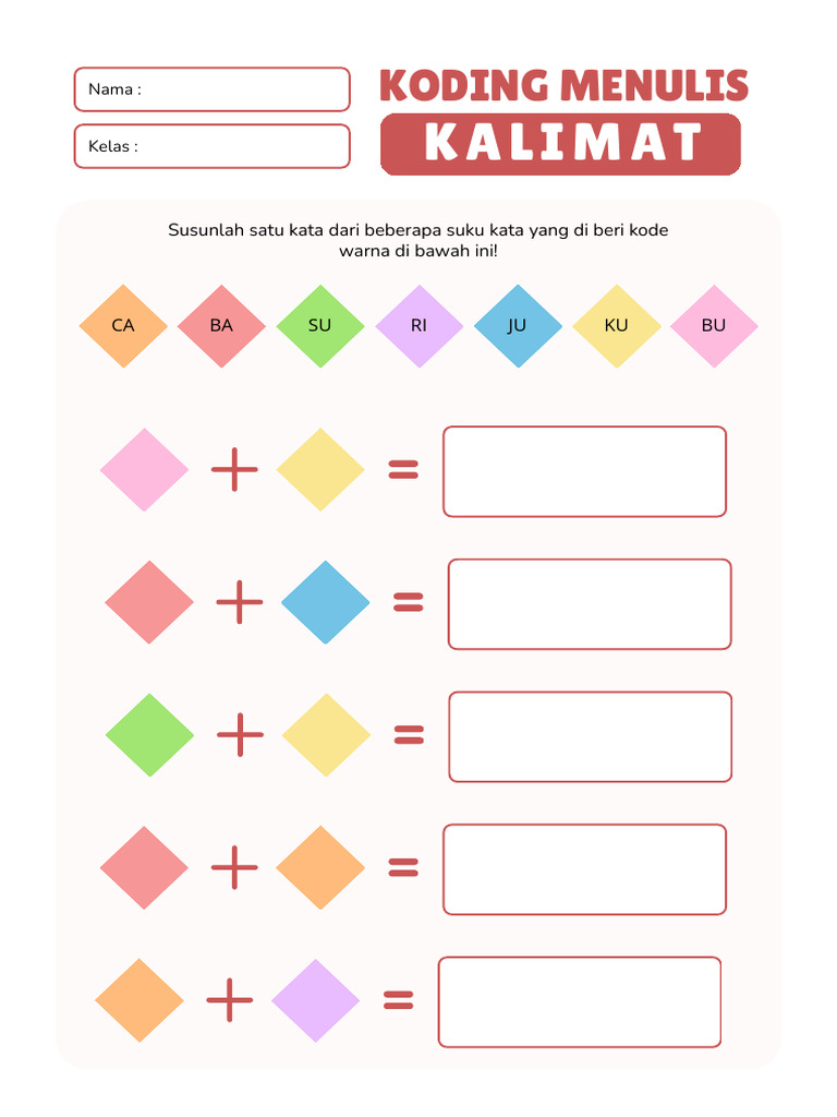 Koding Menulis Kalimat Lembar Kerja Merah Dan Putih Ilustratif | PDF