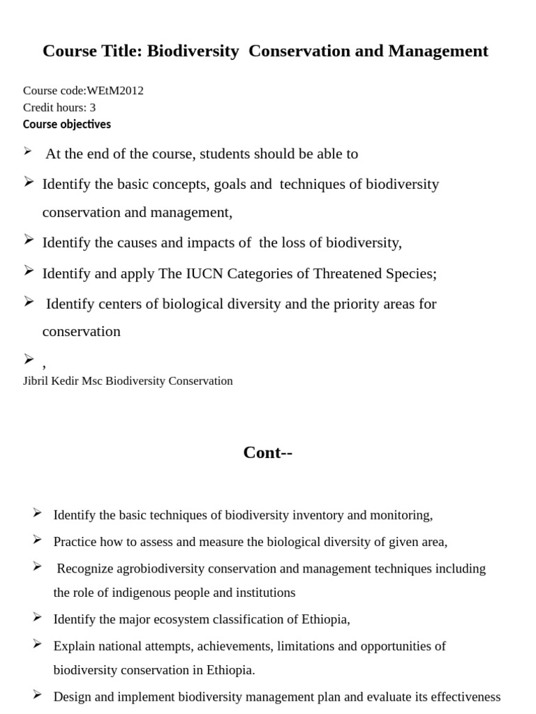 Biodiversity Conservation Course Overview | PDF | Biodiversity ...