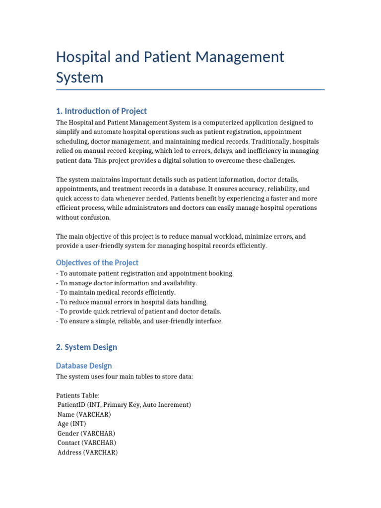 Hospital Patient Management System Guide | PDF | My Sql | Software ...