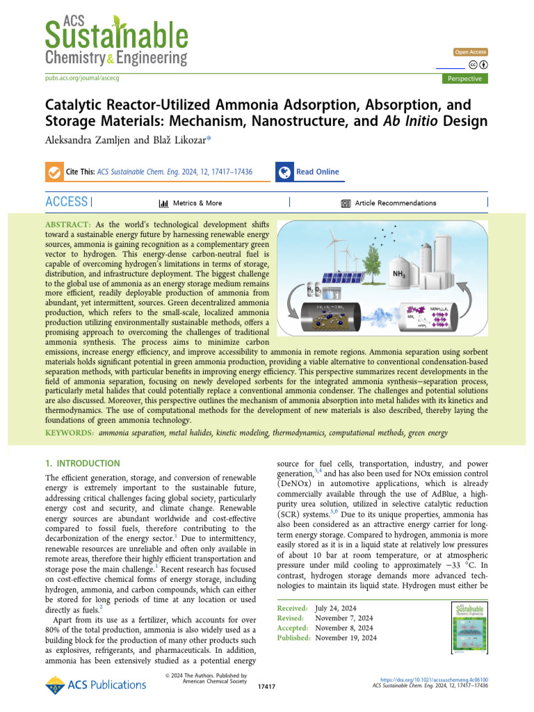 Zamljen Likozar 2024 Catalytic Reactor Utilized Ammonia Adsorption Absorption and Storage ...