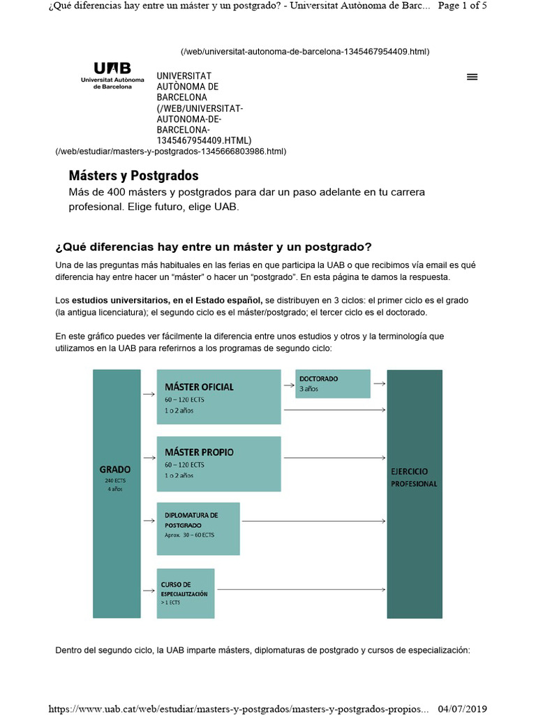 Diferencia Entre Master y Postgrado | PDF | Etapas educativas