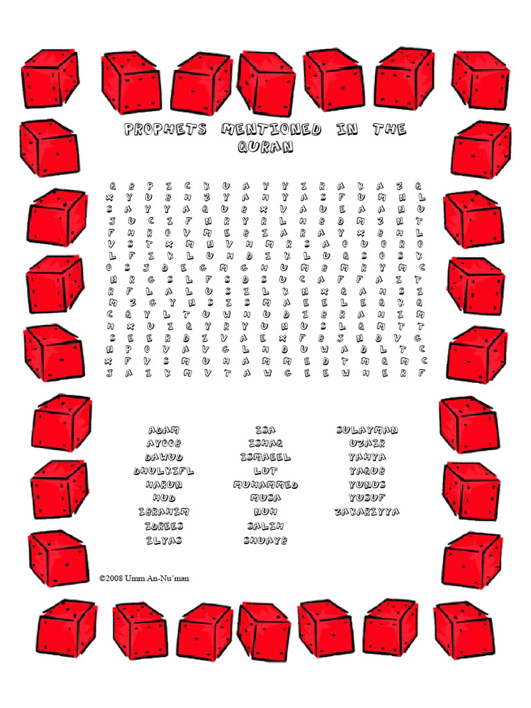 Prophets Mentioned in the Quran Wordsearch Umm Numan | PDF