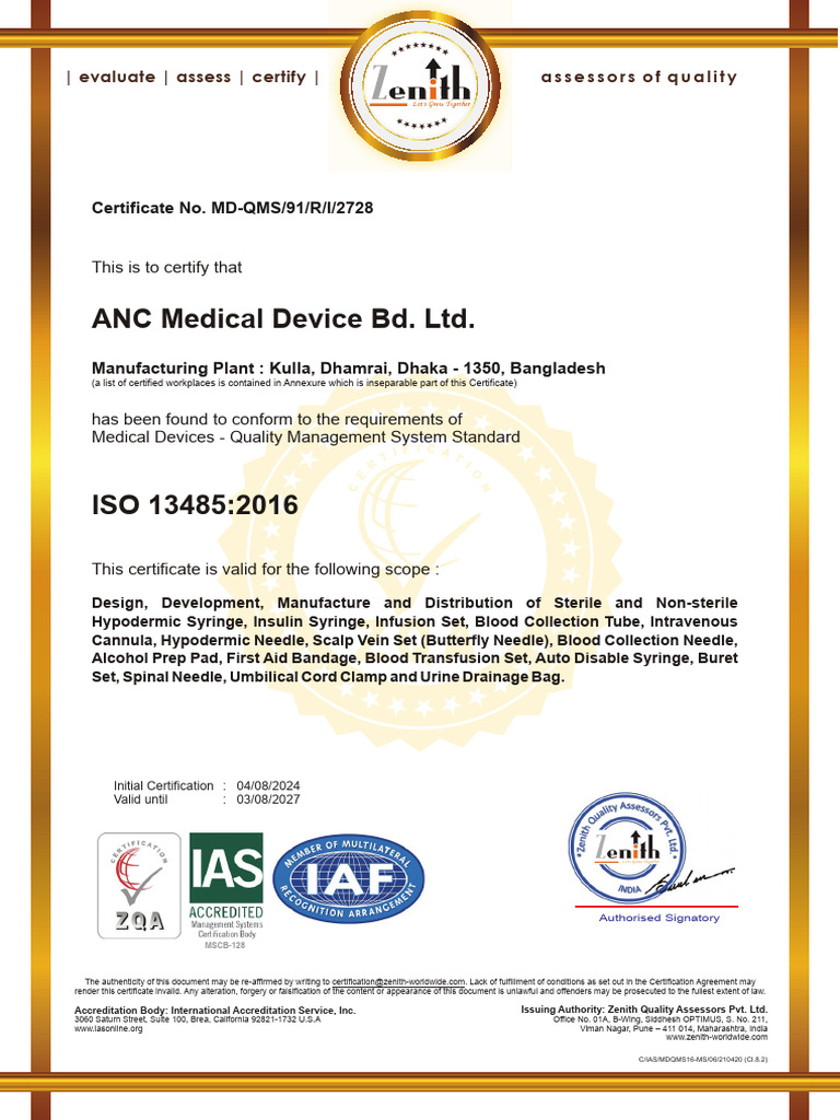 ISO of ANC Medical Device LTD - MDSH | PDF | Intravenous Therapy ...
