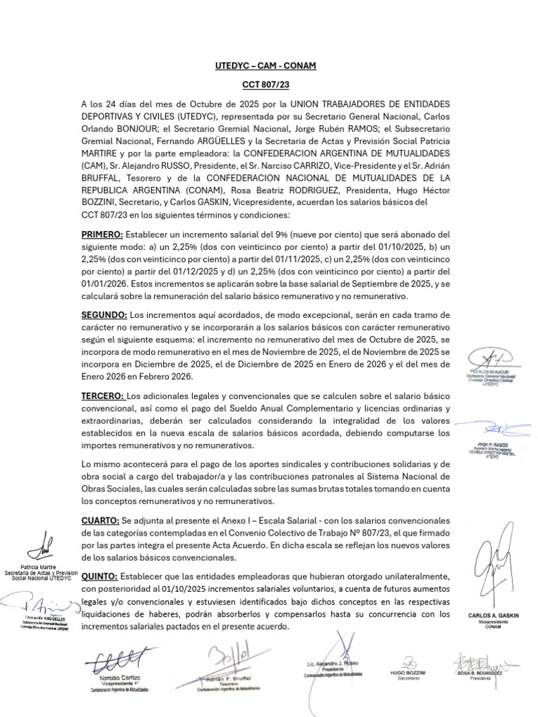 Nuevo Acuerdo Que Actualiza La Escala Salarial CCT 807/23 para Octubre, Noviembre y Diciembre ...