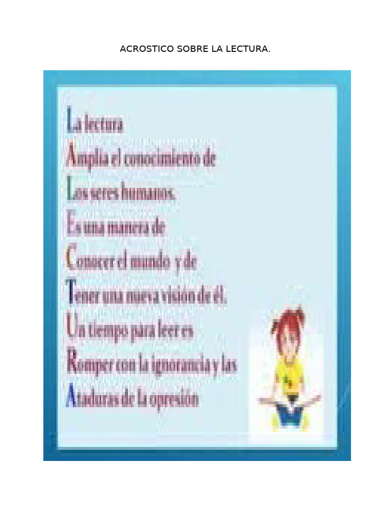 Acrostico Sobre La Lectura | PDF
