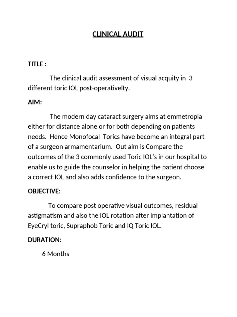 Clinical Audit of Toric IOL Outcomes | PDF | Glaucoma | Human Eye
