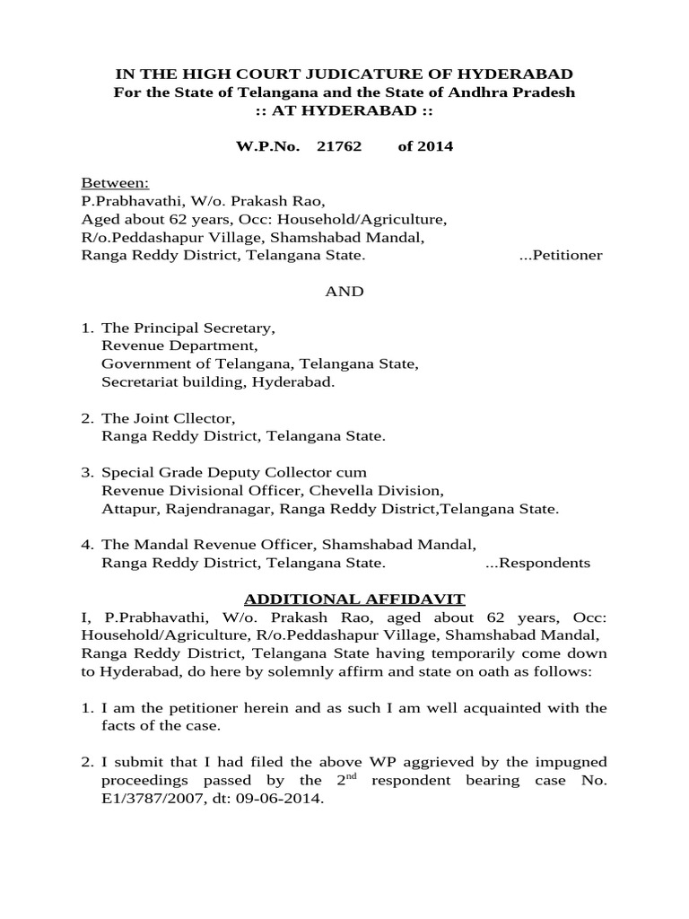 Additional Affidavit P.prabhavathi (1) 200417 | PDF | Common Law | Justice