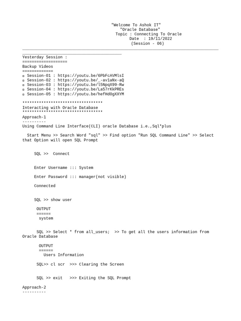 Day-6 Connecting to Oracle SQL Developer | PDF | Command Line Interface | Databases