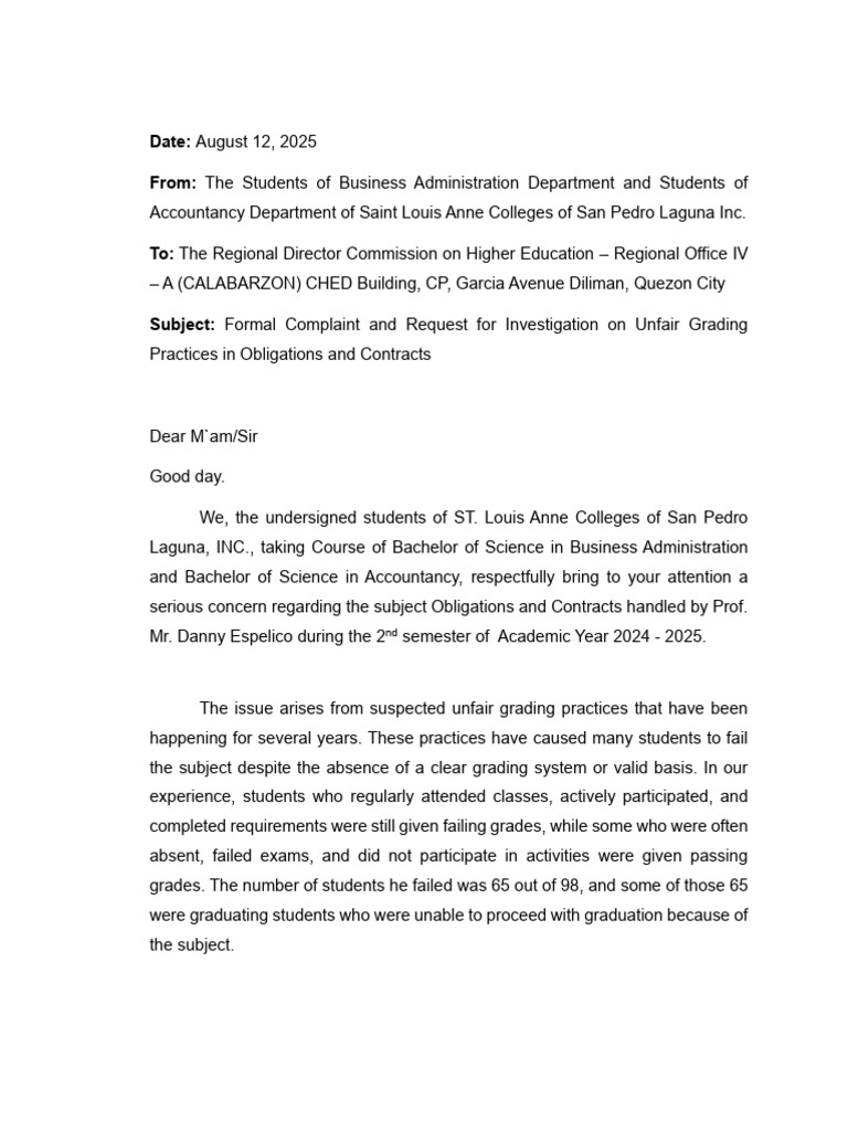 SLAC Student Complaints | PDF