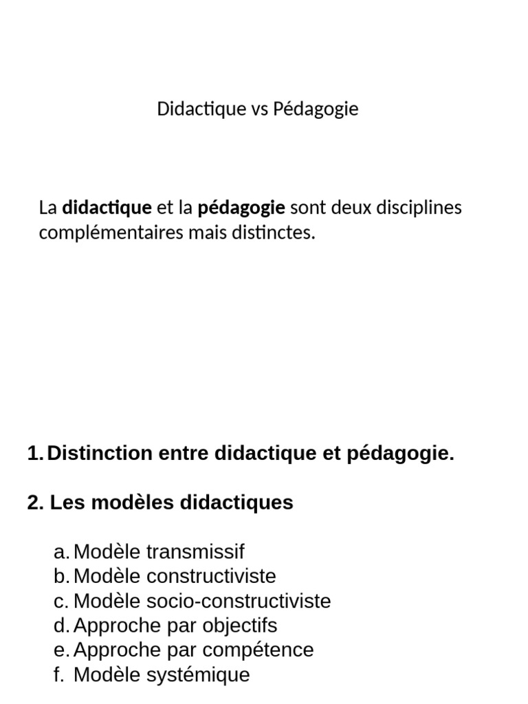 Didactique et Pédagogie : Modèles et Distinctions | PDF | Pédagogie ...