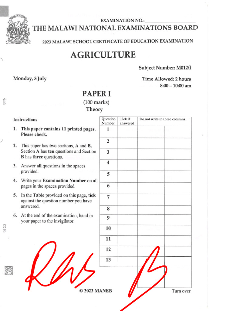 2023 Msce Agriculture Paper 1 | PDF