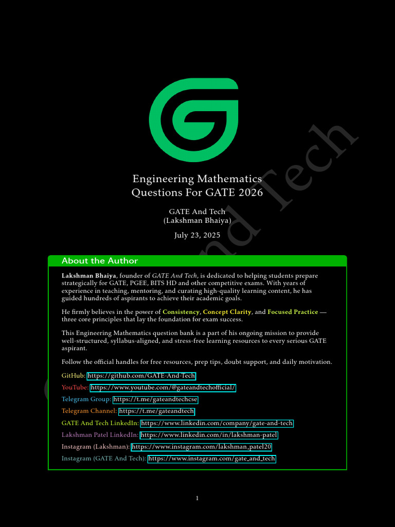 Engineering Mathematics Questions & Answers For GATE 2026 | PDF ...