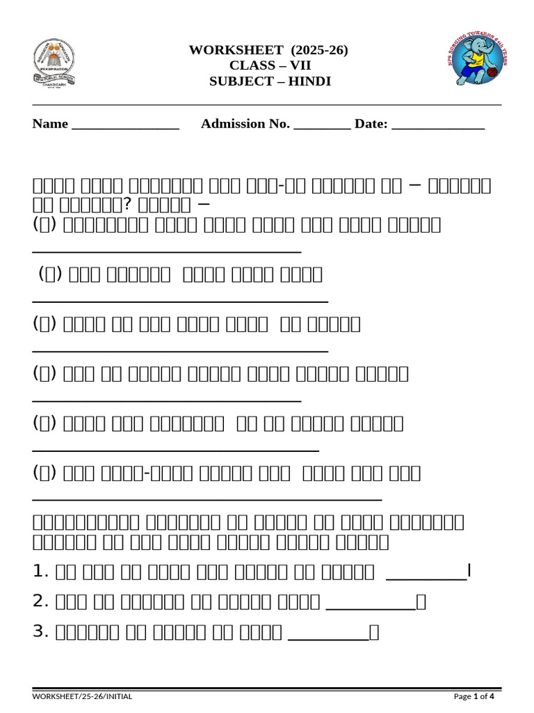 Worksheet Kriya, Karak-G | PDF