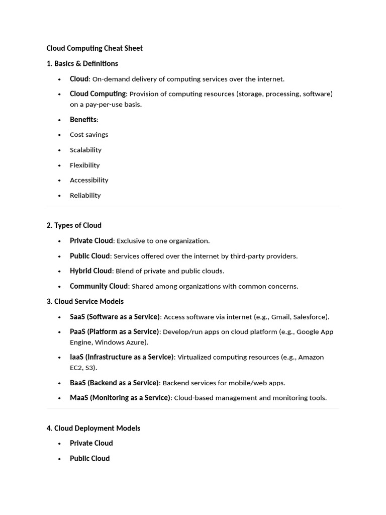 Cloud Computing Cheat Sheet | PDF | Cloud Computing | Software As A Service